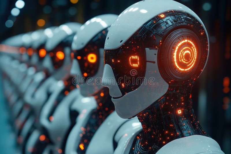 Many Robots Showing Artificial Intelligence Growth and Data Analysis ...