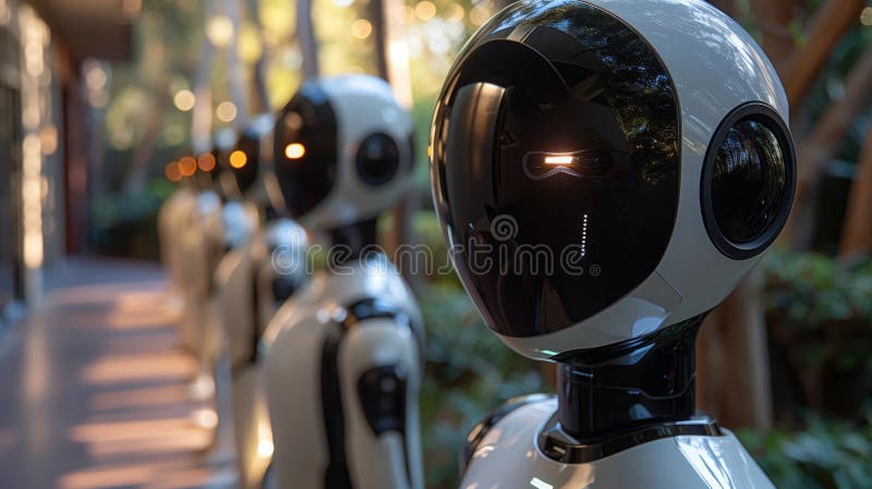 Row of Robots Standing in Line Stock Photo - Image of group, robot ...