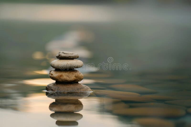 A Row of Rocks Stacked on Top of Each Other in the Water Stock ...