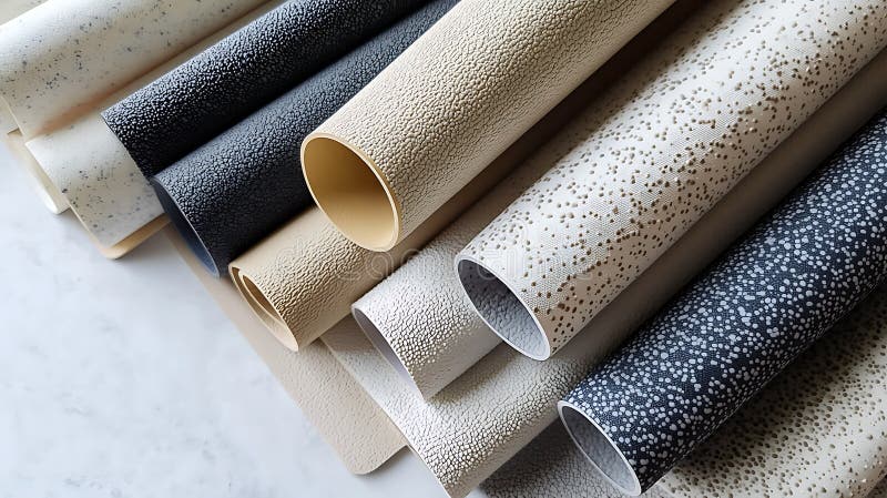 A Row of Rolls of Paper with a Variety of Colors and Patterns Stock ...