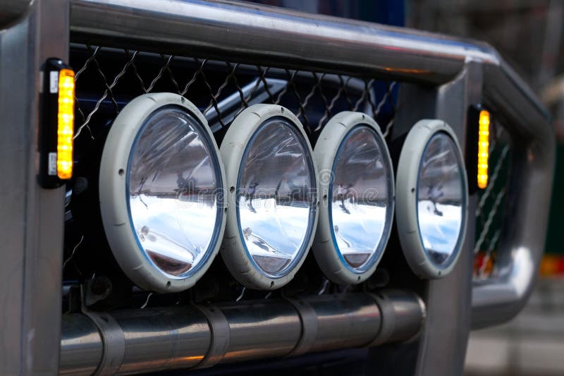 Row of round front lights stock image. Image of truck - 344566427