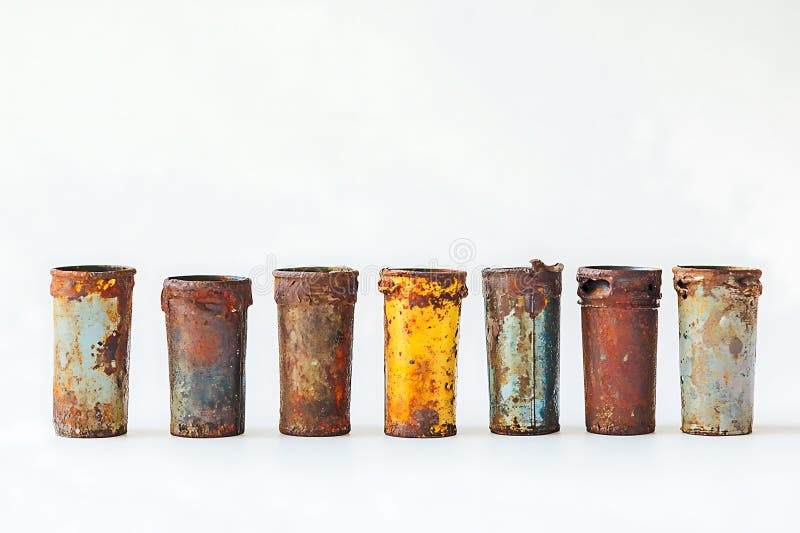 A Row of Rusty Metal Containers on a White Background Stock ...