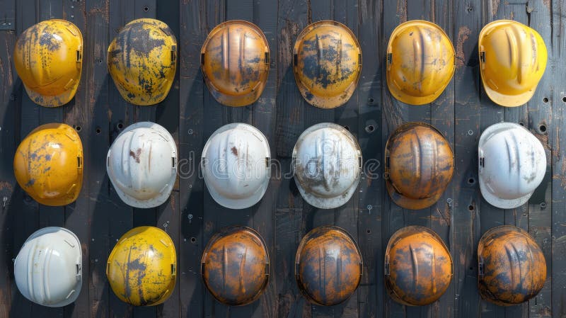 The Row of Safety Helmets.AI Generated Image Stock Photo - Image of ...