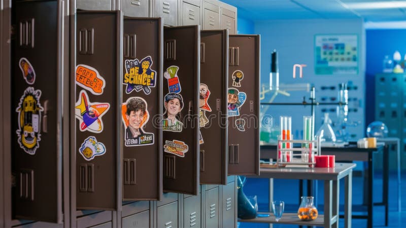 Row of School Lockers in the Science Hallway Stock Illustration ...