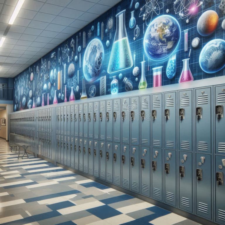 Row of School Lockers in the Science Hallway Stock Illustration ...
