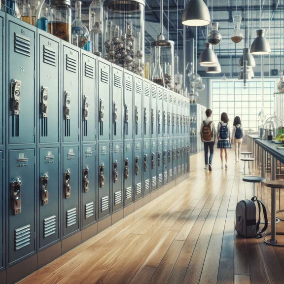 Row of School Lockers in the Science Hallway Stock Illustration ...