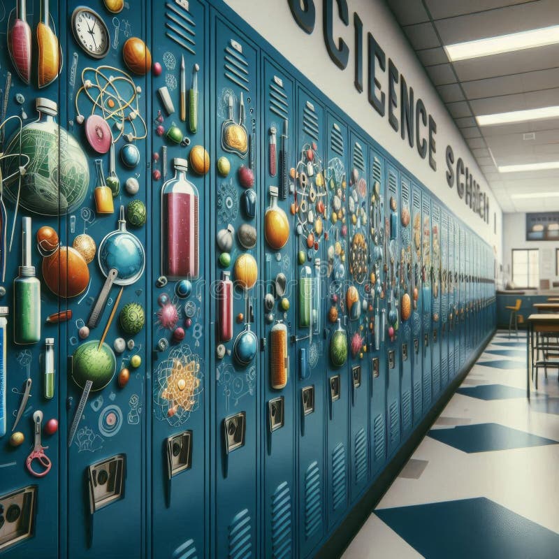 Row of School Lockers in the Science Hallway Stock Illustration ...