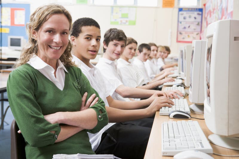 Schoolchildren and Teacher in Science Class Stock Photo - Image of ...