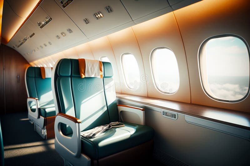 Row of Seats in Airplane with View of the Outside of the Plane ...