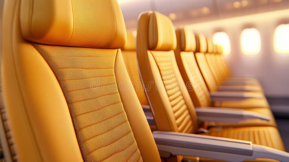 A Row of Seats on an Airplane with the Windows Open, AI Stock Image ...
