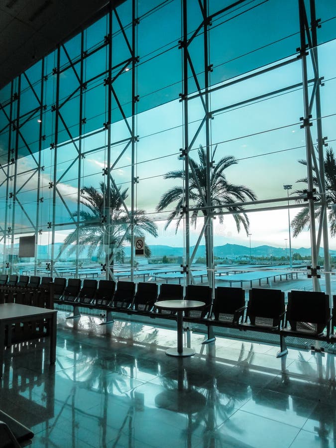 Row of Seats at Airport Against Palms Stock Photo - Image of journey ...