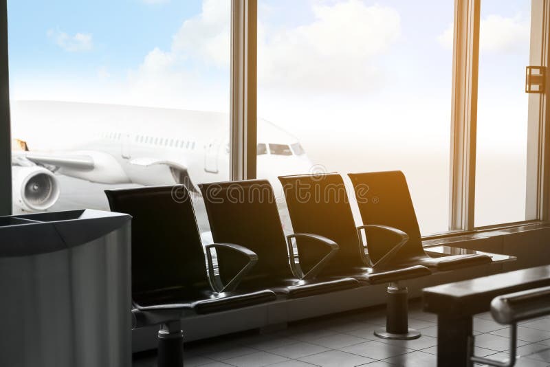 Row of Seats in Waiting Area at Airport Terminal Stock Image - Image of ...