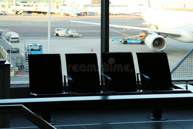 Row of Seats in Waiting Area at Airport Terminal Stock Photo - Image of ...