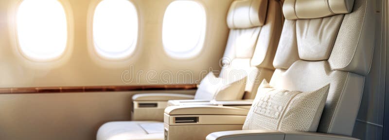 Row of Seats and Windows in an Airplane Stock Image - Image of comfort ...