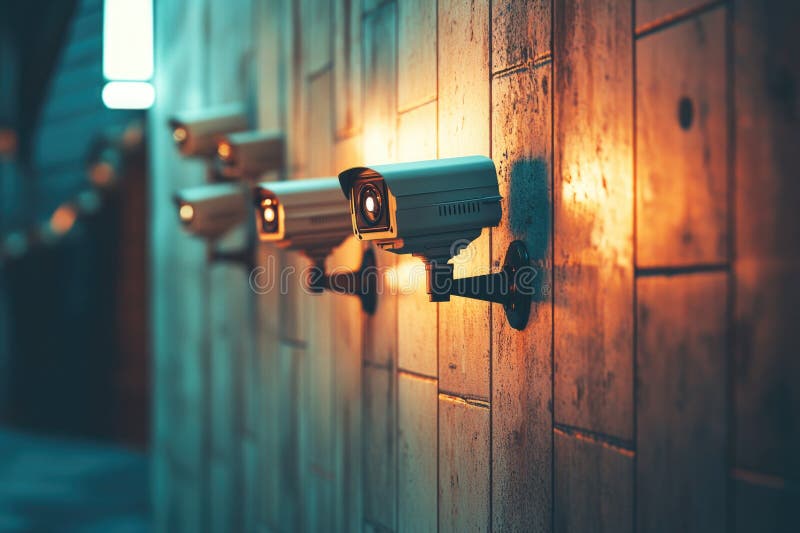 Row of Security Cameras Installed on a Wall, Ideal for Use in Crime ...