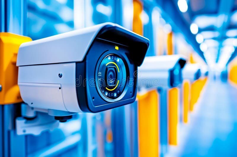 A Row of Security Cameras in a Server Room Stock Image - Image of white ...