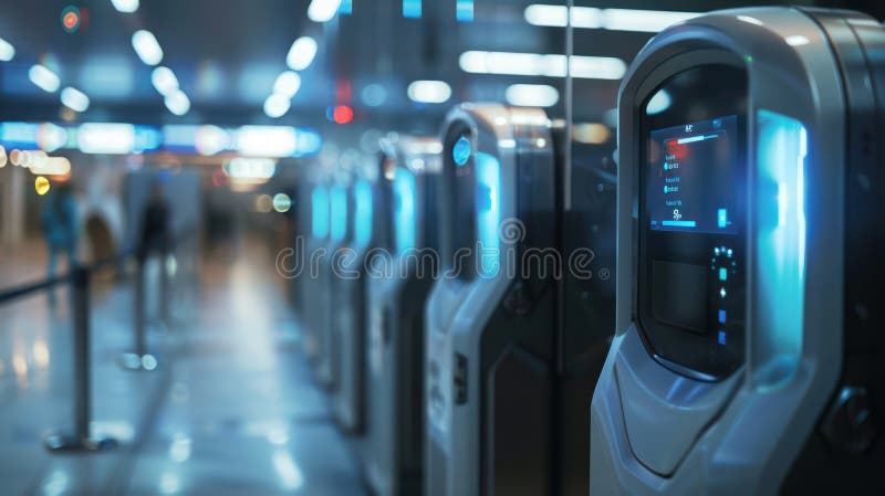 A Row of Self-service Check-in Kiosks at an Airport Stock Illustration ...