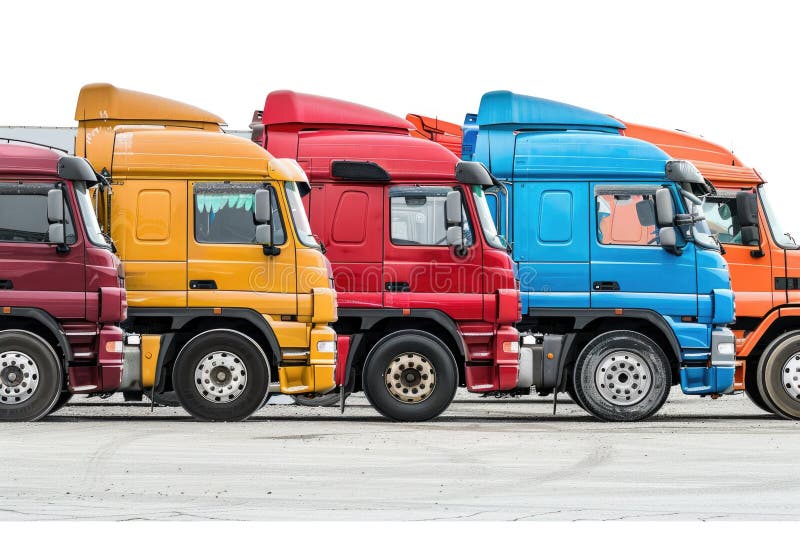 Row of Semi-trucks Parked Together, Ready for Transportation or ...