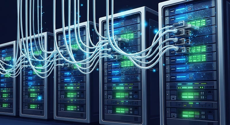 Row of Server Racks Filled with Electronic Equipment Set in a Data ...