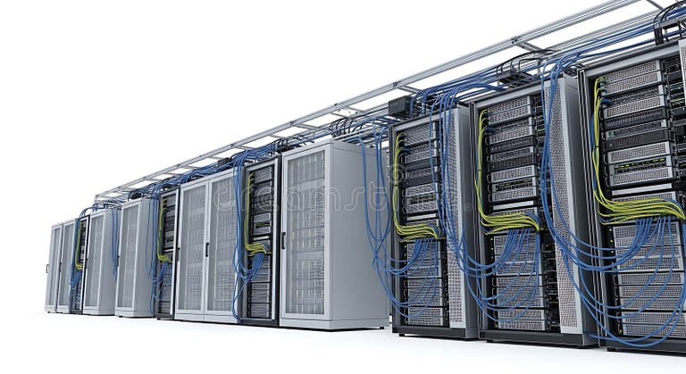 A Row of Server Racks is Lined Up in a Data Center. the Racks are ...