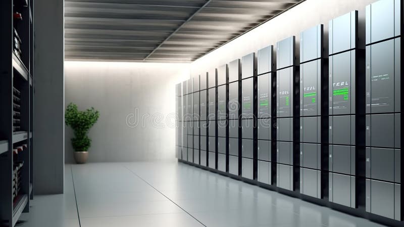 A Row of Server Racks in a Modern Data Center with a Plant in the ...