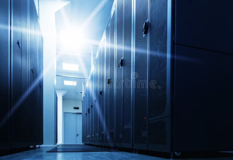 Row of Server Racks with Strong Light from the End Stock Image - Image ...