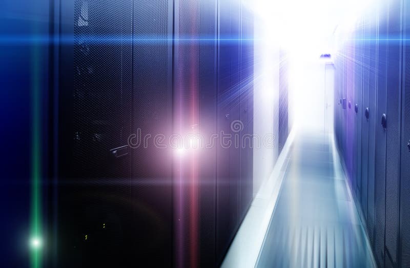 Row of Server Racks with Strong Light from the End Stock Photo - Image ...