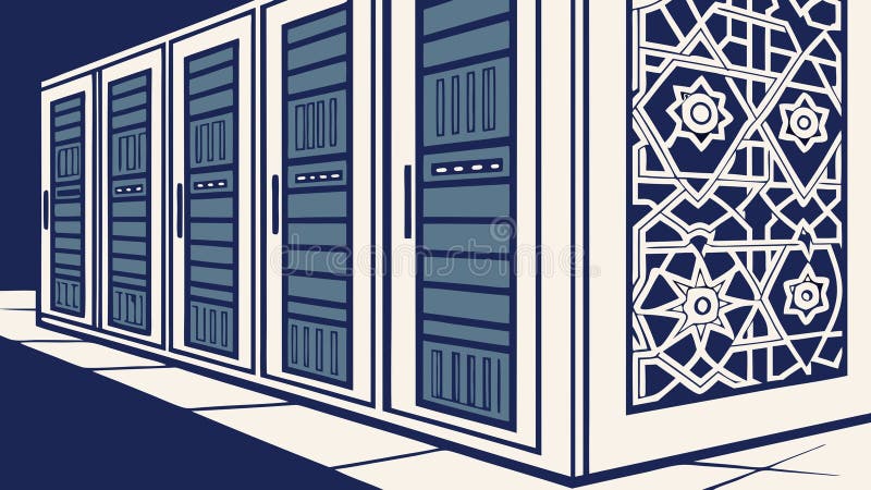 Row of Server Racks with Stylized Patterns, Modern Data Center, Vector ...