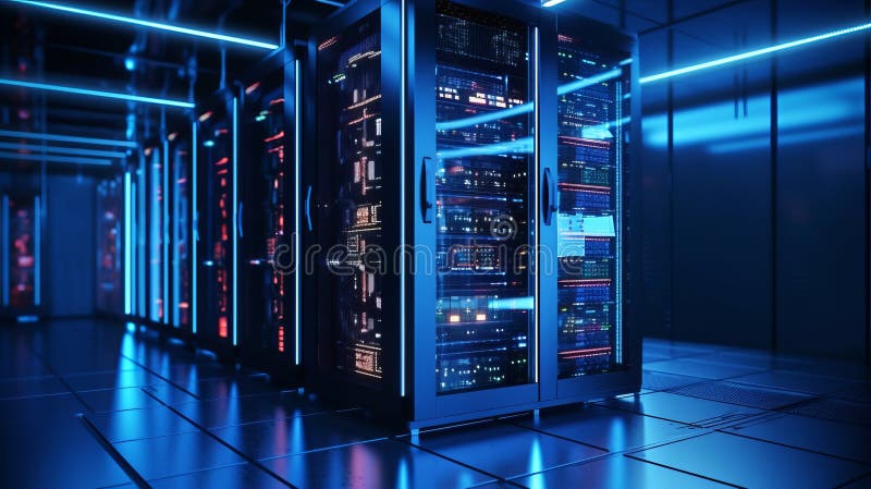 A Row of Servers in a Server Room. Generative AI. Stock Photo - Image ...