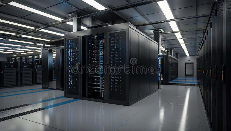 A Row of Servers with Blue Doors in a Data Center Stock Image - Image ...