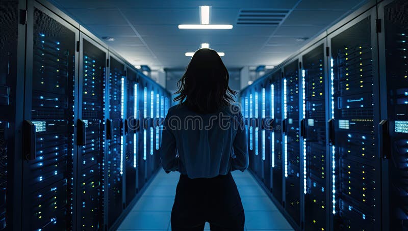 A Row of Servers with Blue Doors in a Data Center Stock Illustration ...