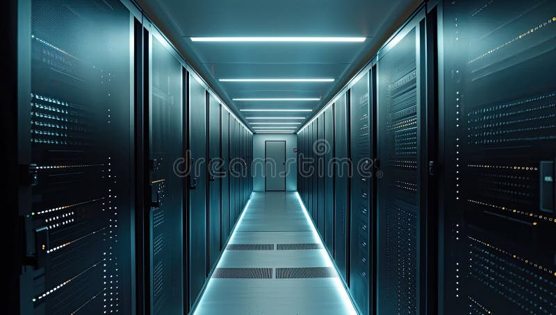 A Row of Servers with Blue Doors in a Data Center Stock Photo - Image ...