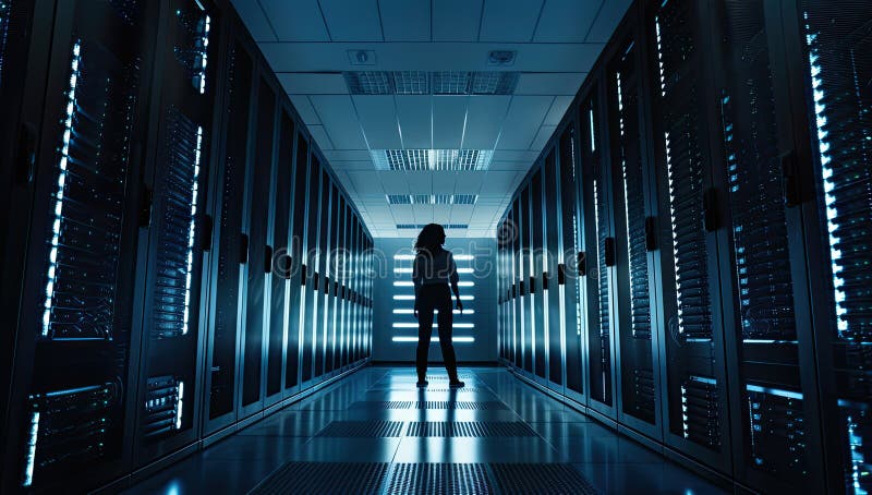 A Row of Servers with Blue Doors in a Data Center Stock Image - Image ...