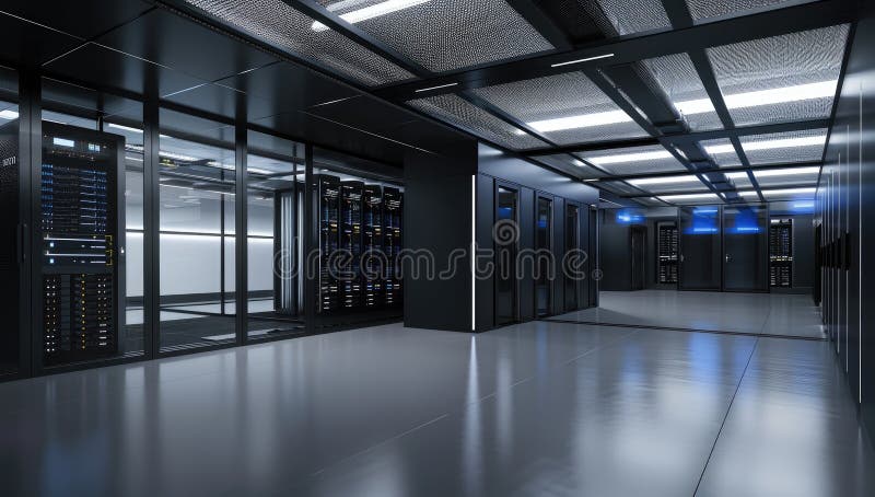 A Row of Servers with Blue Doors in a Data Center Stock Image - Image ...