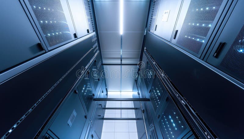 A Row of Servers with Blue Doors in a Data Center Stock Photo - Image ...