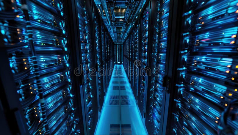 A Row of Servers with Blue Doors in a Data Center Stock Photo - Image ...
