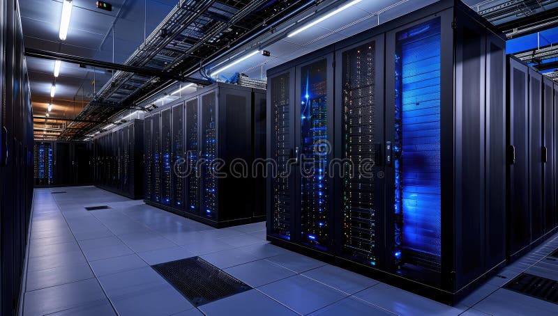 A Row of Servers with Blue Doors in a Data Center Stock Image - Image ...