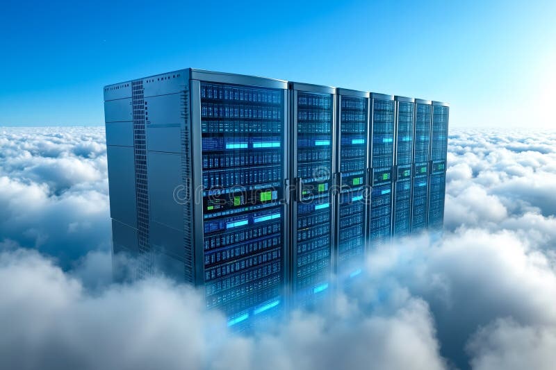 A Row of Servers in the Clouds Above the Clouds Stock Image - Image of ...
