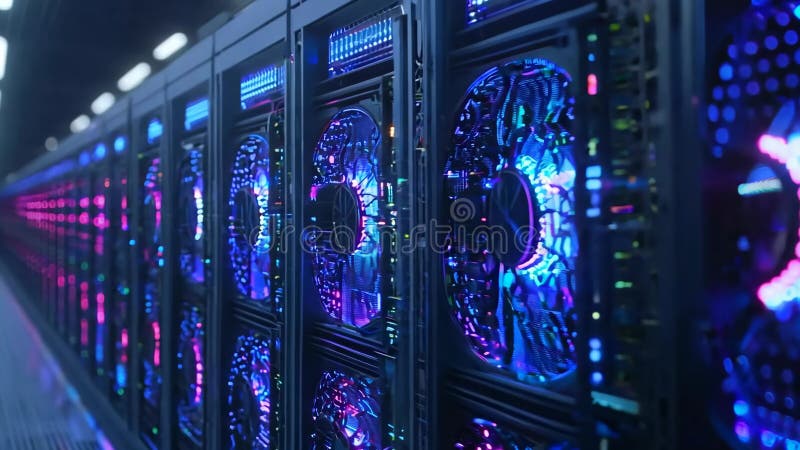 A Row of Servers in a Data Center with Colorful Lights Stock Video ...