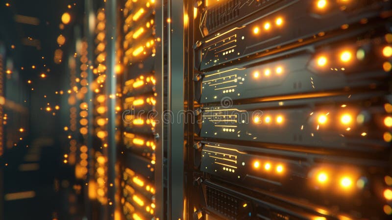 Row of Servers in a Data Center with Network Cables and Equipment Stock ...