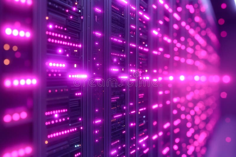 A Row of Servers in a Server Room with Red and Blue Lights Stock Photo ...