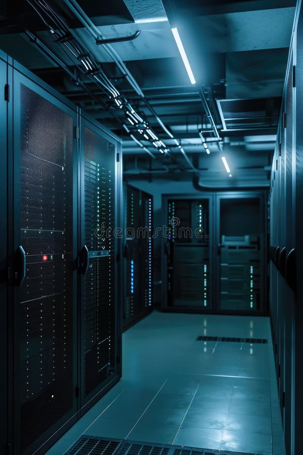 Row of Servers in a Data Center Server Room, Suitable for Tech-related ...