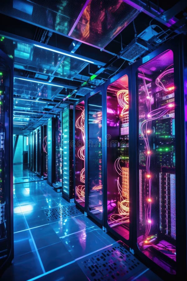 A Row of Servers in a Data Center. Suitable for Technology and ...