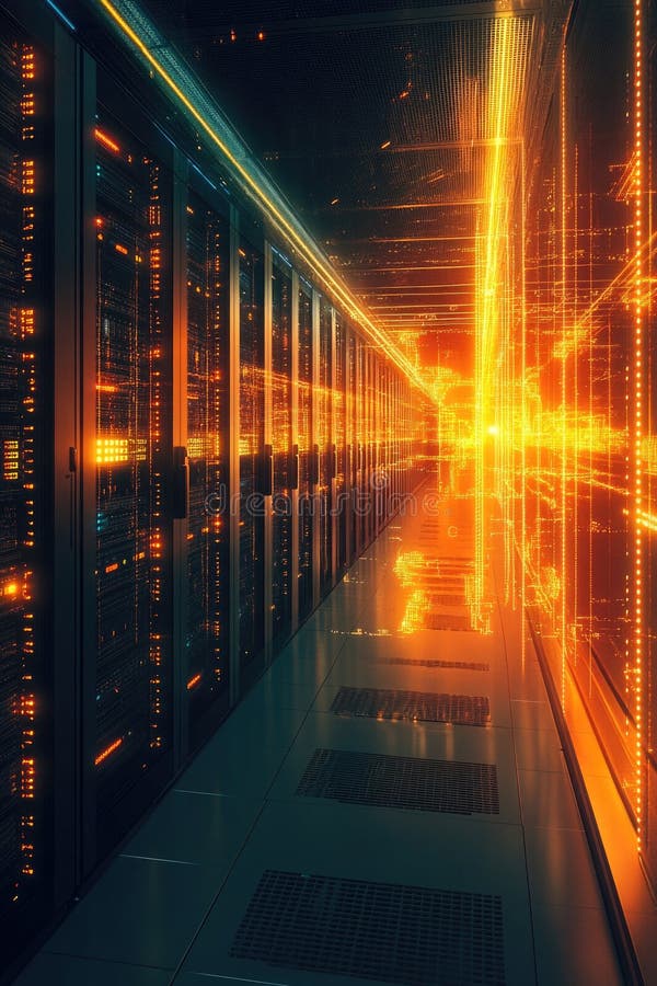 A Row of Servers in a Data Center, Suitable for Use in Technology or ...