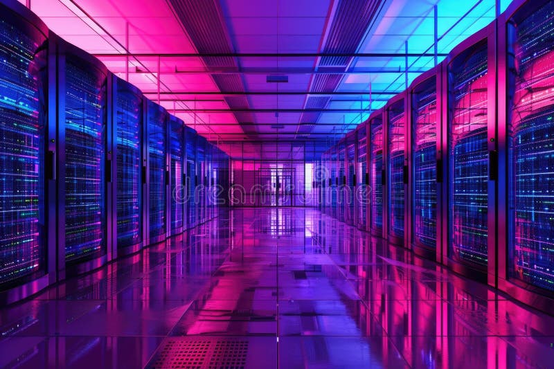 Row upon Row of Servers in a Long Hallway, Ideal for Data Center or it ...