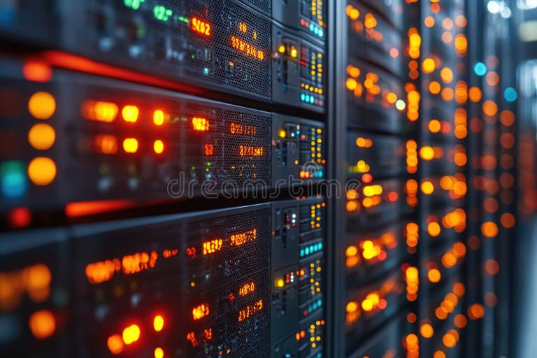 Row of Servers in a Modern Data Center Facility, with Racks and Network ...