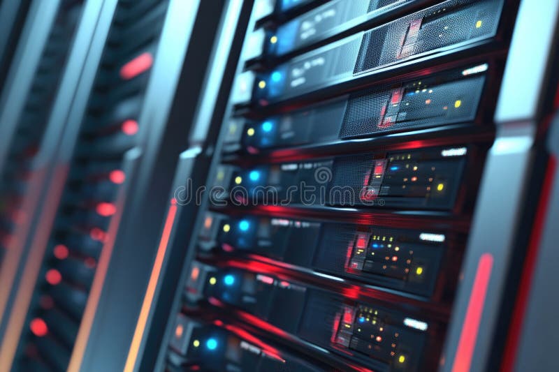 Row of Servers in a Modern Server Room, Ideal for Technology and it ...