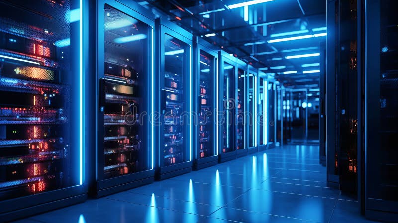 A Row of Servers in a Server Room. Generative AI. Stock Image - Image ...