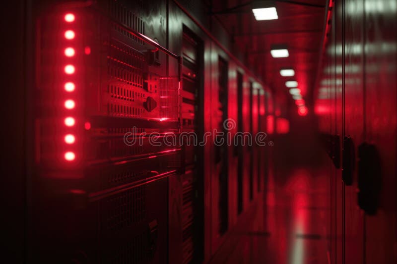 A Row of Servers with Red Lights in a Server Room. Ideal for ...