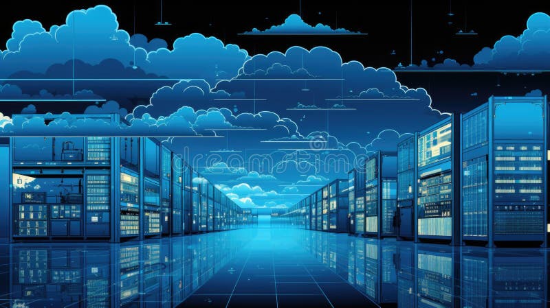 A Row of Servers in a Server Room at Night. Generative AI Image. Stock ...